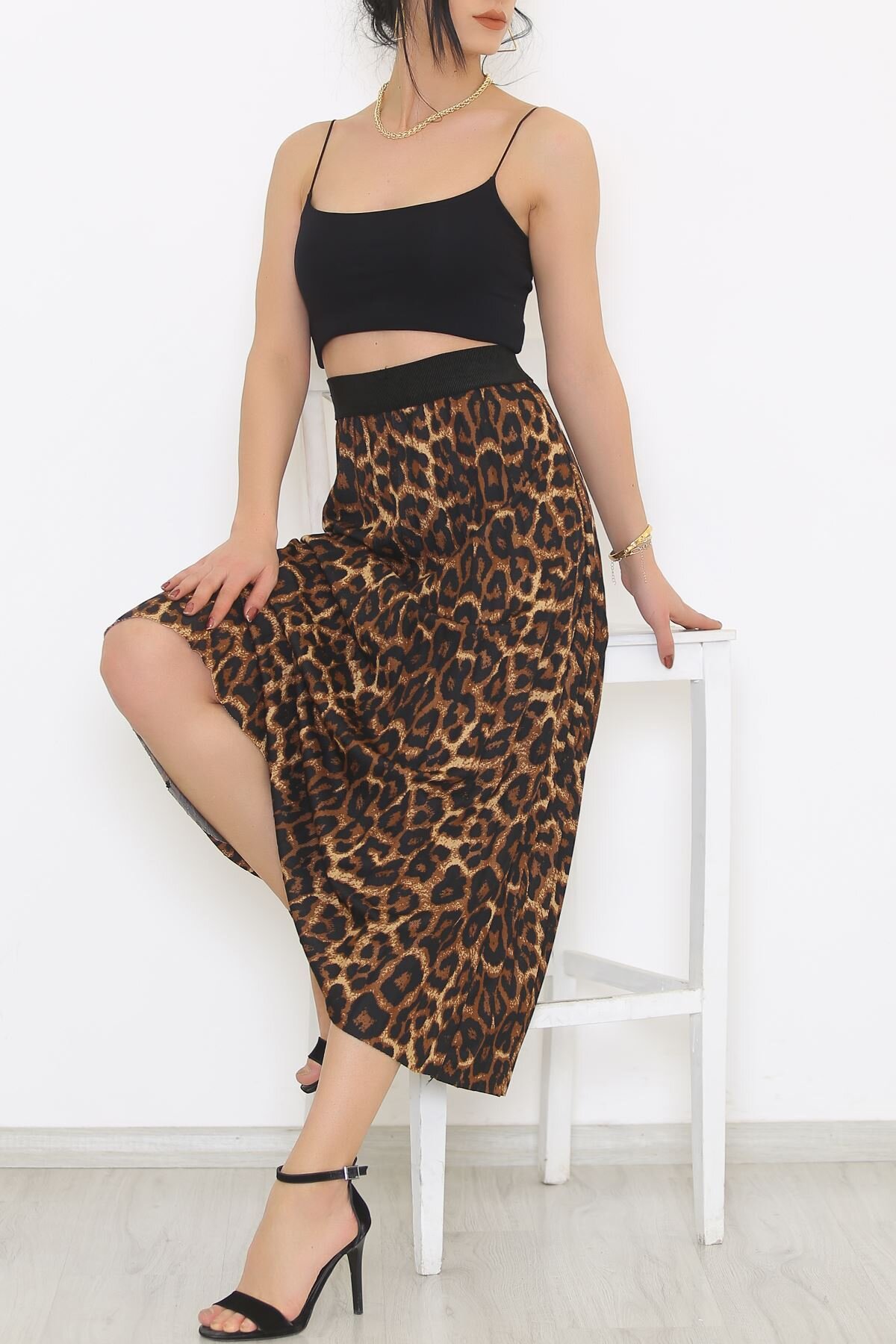 Remiss Leopar Pileli Uzun Etek | ElbiseBul