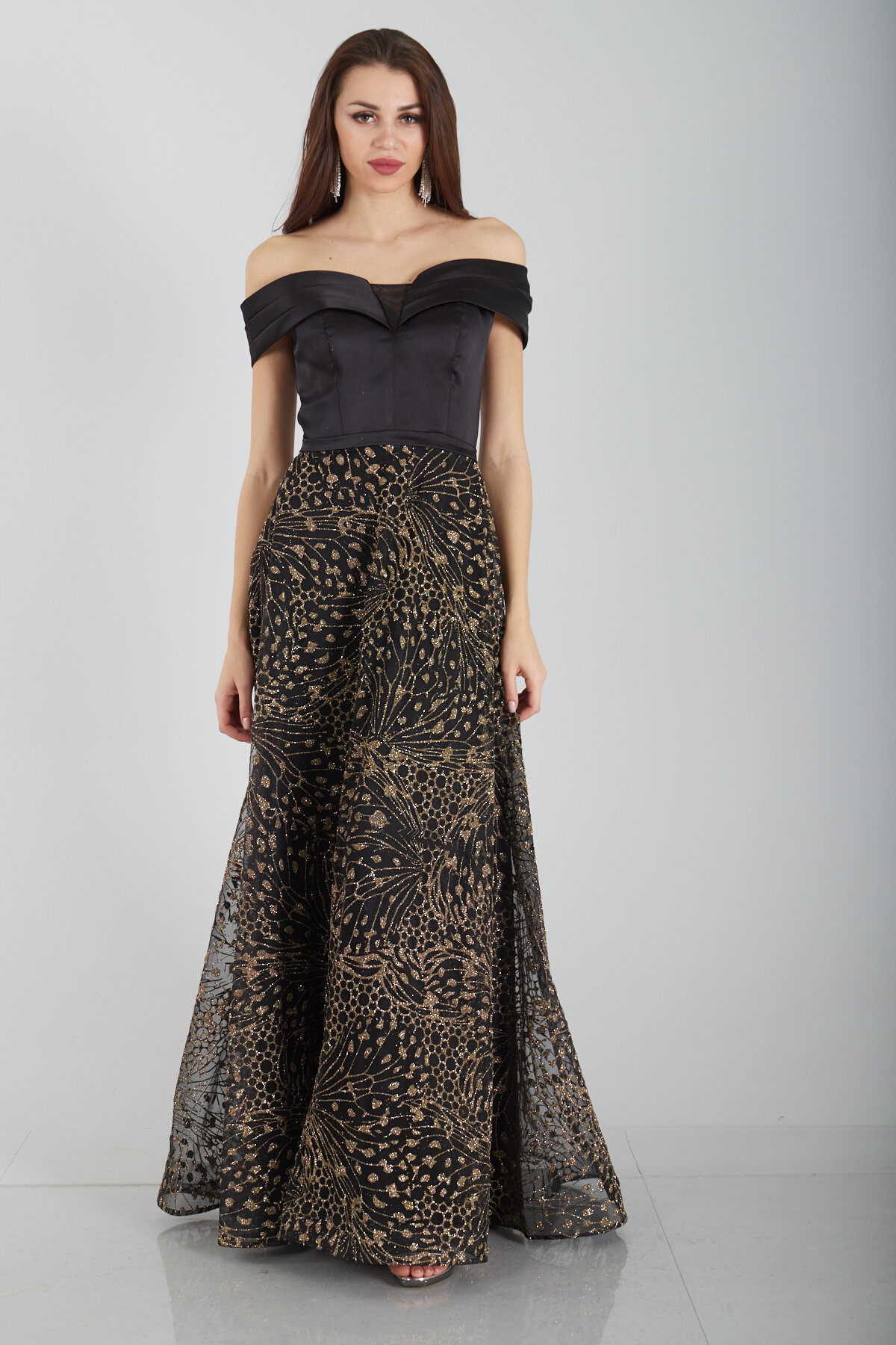 Ardanewline Gold Etek Kısmı Simli Uzun Abiye Elbise | ElbiseBul